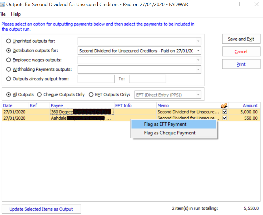 Updating EFT details into multiple payments – Aryza Australia