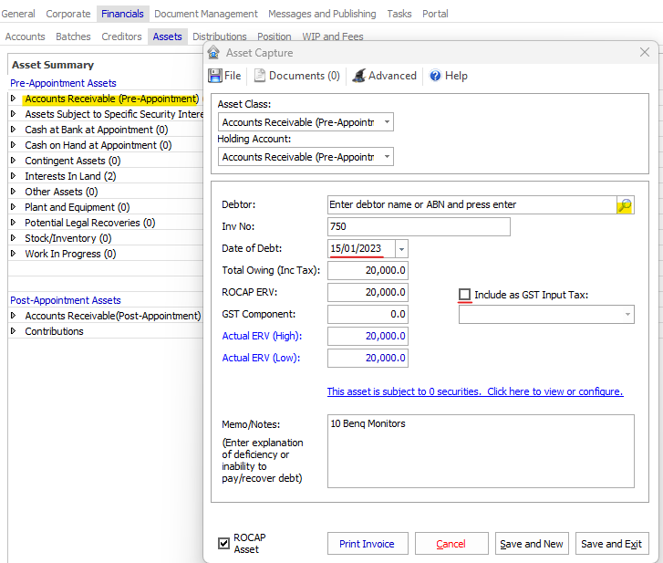 03 - Adding Assets & ROCAP – Aryza Australia