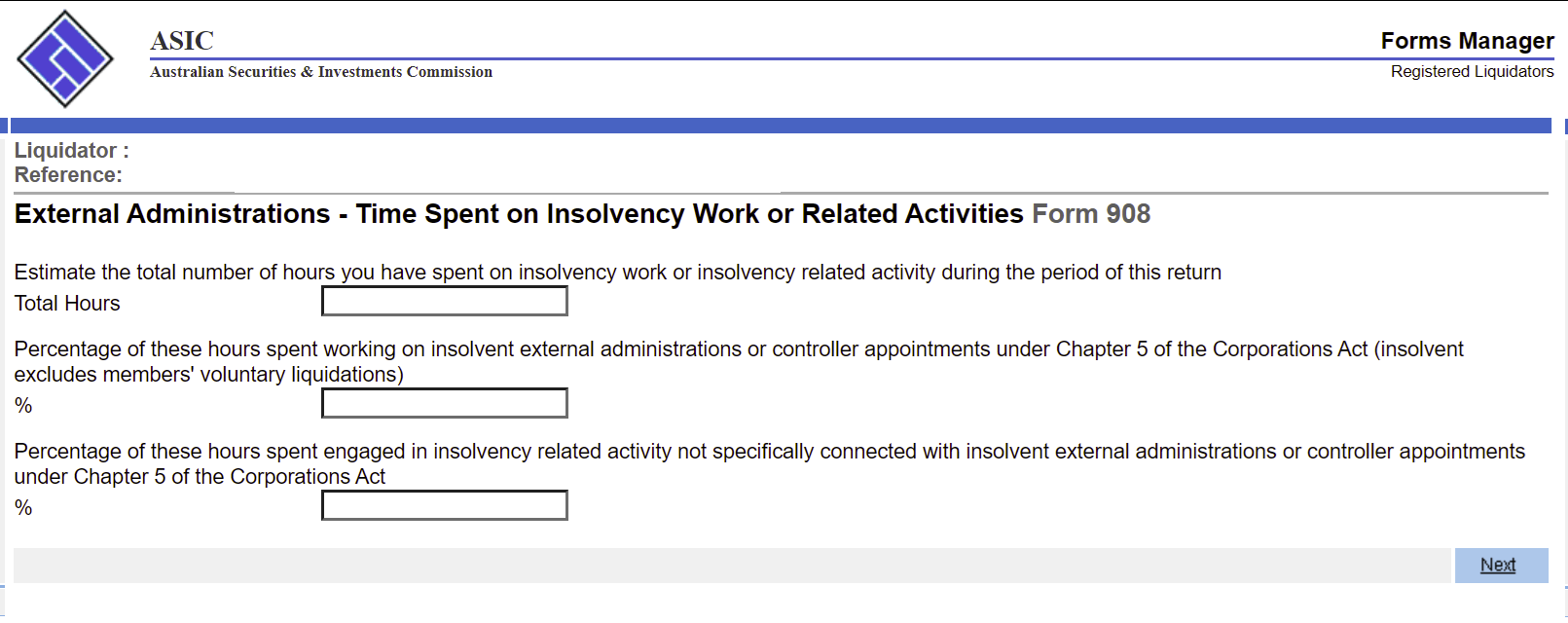 Form 908 - Annual statement by a liquidator (Estimate the number of ...