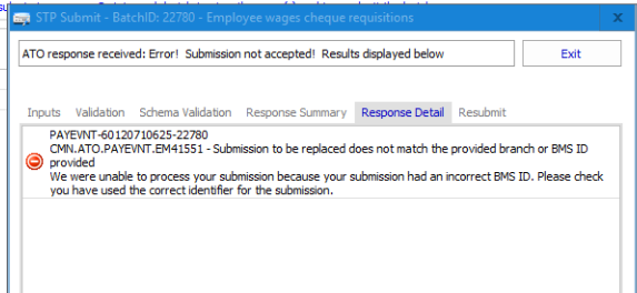 STP Error: Submission to be replaced does not match the provided branch ...