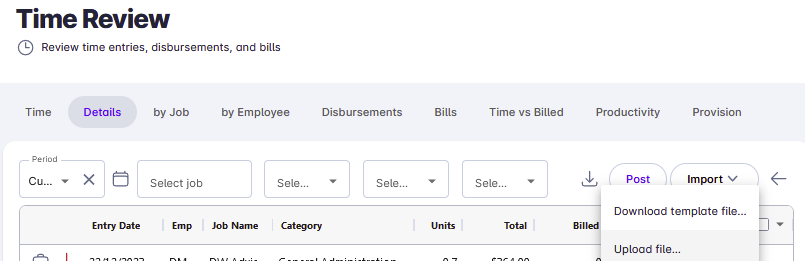 Importing time entries into Timekeeping (explanation of the import columns) – Aryza Australia