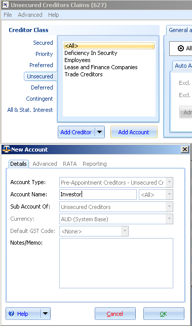 Categorising Unsecured Creditors using Unsecured Creditor Accounts ...